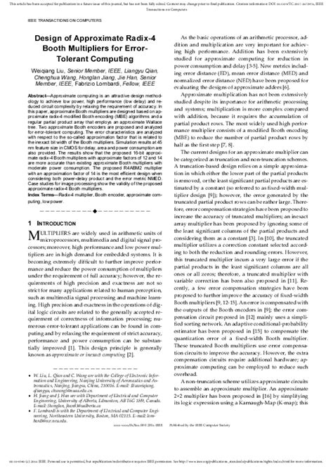 Pdf Design Of Approximate Radix 4 Booth Multipliers For Error Tolerant Computing