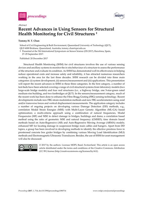 PDF Recent Advances In Using Sensors For Structural Health Monitoring For Civil Structures
