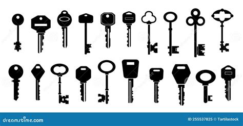 Keys Silhouettes Black Shapes Of Modern And Vintage Key Collection With Different Heads Sizes