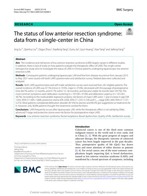 Pdf The Status Of Low Anterior Resection Syndrome Data From A Single