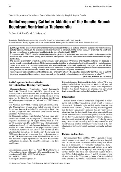 Pdf Radiofrequency Catheter Ablation Of The Bundle Branch Reentrant