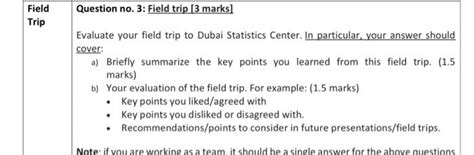 Solved Question No 3 Field Trip 3 Marks Evaluate Your