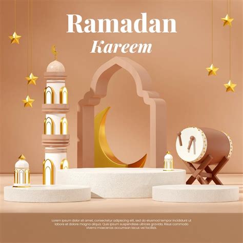 Подиум с керамической текстурой в квадратной луне звездах и бедуге рамадан 3d изображение