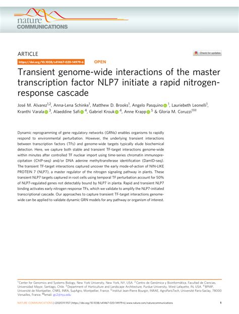 Pdf Transient Genome Wide Interactions Of The Master Transcription Factor Nlp7 Initiate A