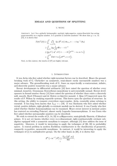 Ideals And Questions Of Splitting Ideals And Questions Of Splitting U