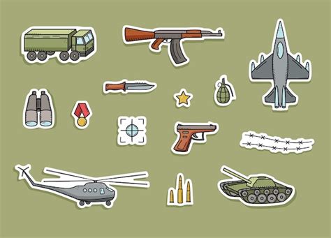 Premium Vector Stickers Military Doodle Color Icons Vector
