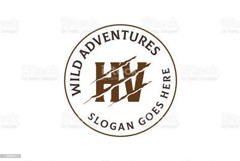 스크래치 효과와 원형 씰 브라운 Hv 문자 템플릿 로고 디자인 갈고리 발톱에 대한 스톡 벡터 아트 및 기타 이미지 갈고리