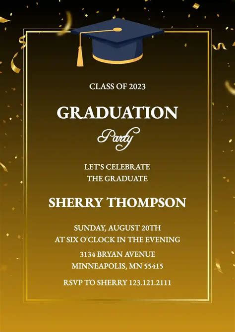 우아한 금색 모자 무료 졸업 초대장 템플릿 Invitanku