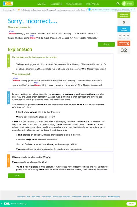 Ixl Identify And Correct Errors With Frequently Confused Pronouns And