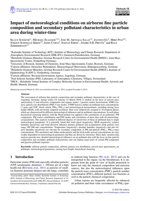 Pdf Impact Of Meteorological Conditions On Airborne Fine Particle Composition And Secondary