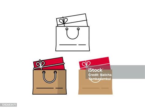 기프트 백 아이콘은 얇은 선과 플랫 아이콘 스타일로 설정합니다 가방에 대한 스톡 벡터 아트 및 기타 이미지 가방 가죽 갈색 Istock