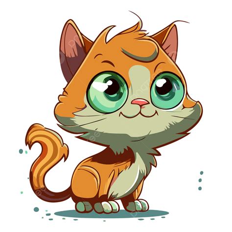 만화 고양이 벡터 스티커 클립 아트 만화 귀여운 새끼 고양이는 흰색 배경에 앉아 귀여움에 앉아있다 상표 클립 아트 Png 일러스트 및 벡터 에 대한 무료 다운로드