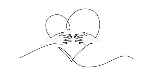 Continuous Line Drawing Of Hands Hugging Heart Minimalist Love Concept Vector Illustration Stock