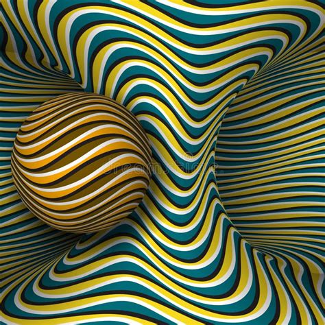 Moving Torus Of Wavy Striped Pattern With Sphere Vector Psychedelic Optical Illusion