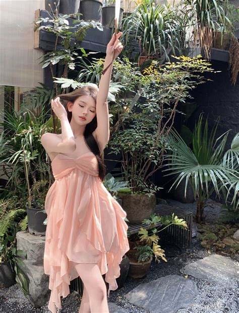 조이얼랏 해외 핑크화이트 언발 스커트 레이스 업 쉬폰 뷔스티에 민소매 나시 미니 드레스 원피스 셀프웨딩 브라이덜샤워 하객룩 230474 75