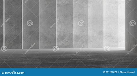 Abstract Empty Modern Concrete Room With Stacked Offset Wall Indirect