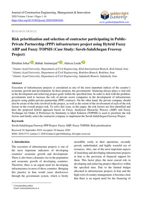Pdf Risk Prioritization And Selection Of Contractor Participating In Public Private