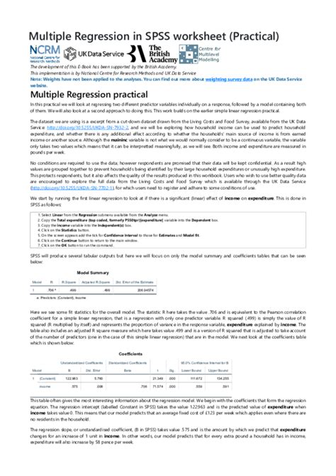 Pdf Multiple Regression In Spss Worksheet Practical