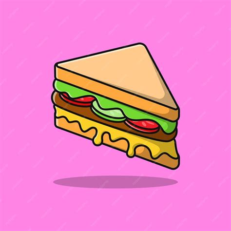 패스트 푸드 샌드위치 만화 플랫 만화 일러스트 레이션 프리미엄 벡터