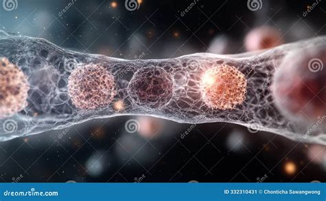 Close Up Of A Cell Dividing Showing The Intricate Structure And Process Of Mitosis Stock