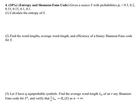 4 18 Entropy And Shannon Fano Code Given A