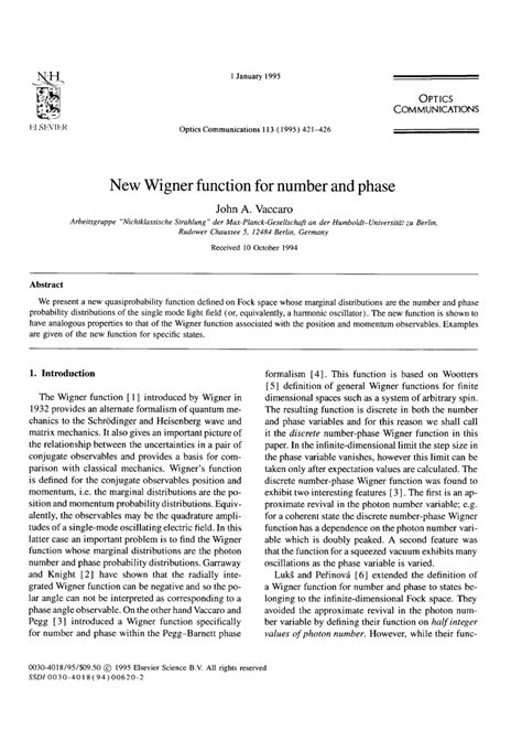 Pdf New Wigner Function For Number And Phase