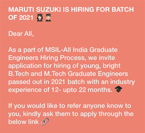 Ganesh Bachhav On Linkedin Opening In Msil For B Tech And M Tech