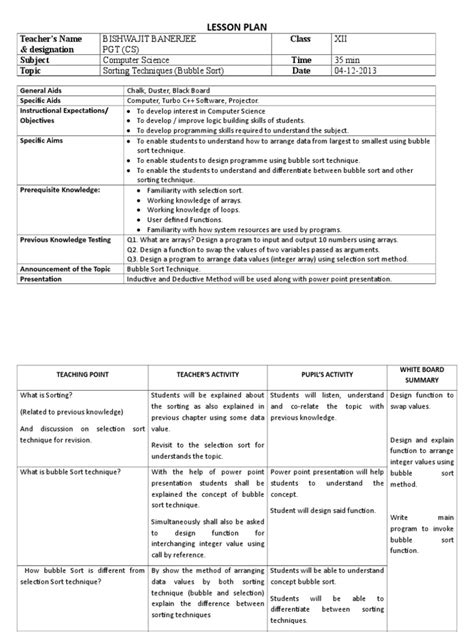 lesson plan sorting bubble sort pdf theoretical computer science applied mathematics