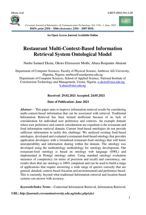 Pdf Restaurant Multi Context Based Information Retrieval System