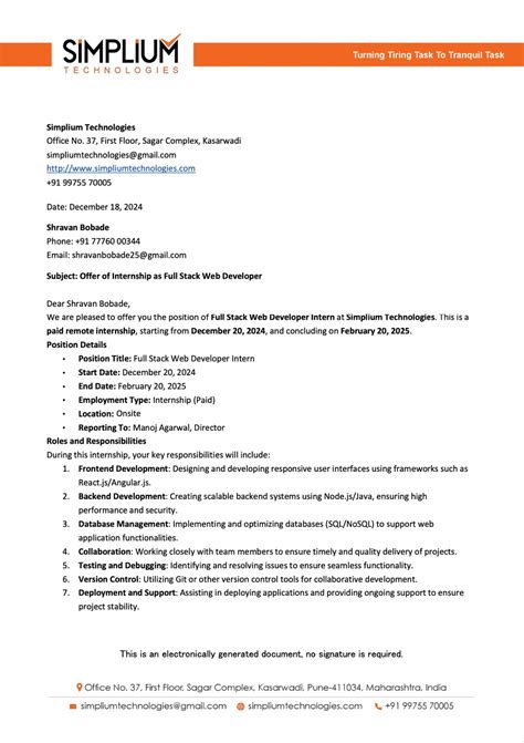 internship webdevelopment careergrowth simpliumtechnologies fullstackdeveloper shravan bobade