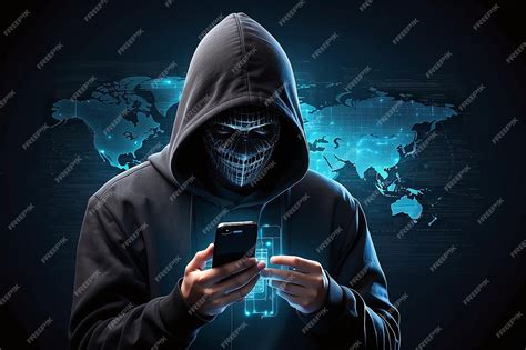 Darkweb Darknet And Hacking Concept Hacker With Cellphone Man Using Dark Web With Smartphone