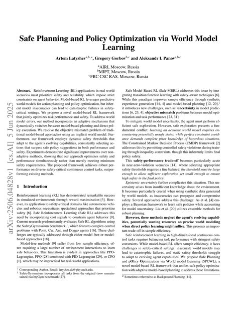 Pdf Safe Planning And Policy Optimization Via World Model Learning