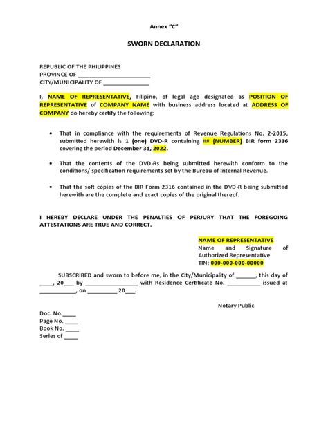 Bir Annex C For 2316 Pdf