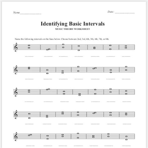 Identifying Basic Intervals Music Theory Worksheet Printable Interval