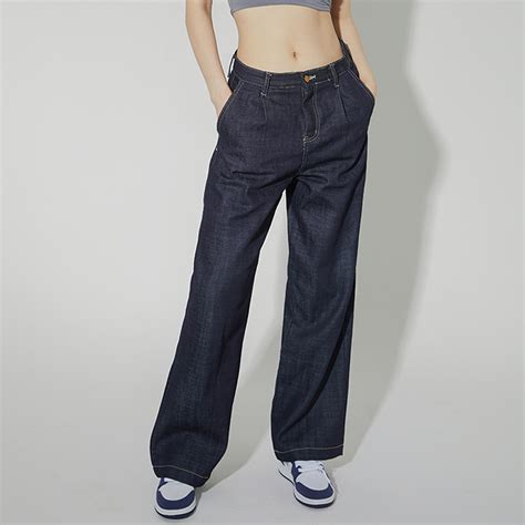 빅사이즈 와이드 팬츠 생지 데님 하이웨스트 청바지