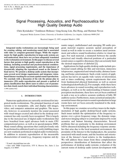 pdf signal processing acoustics and psychoacoustics for high quality desktop audio
