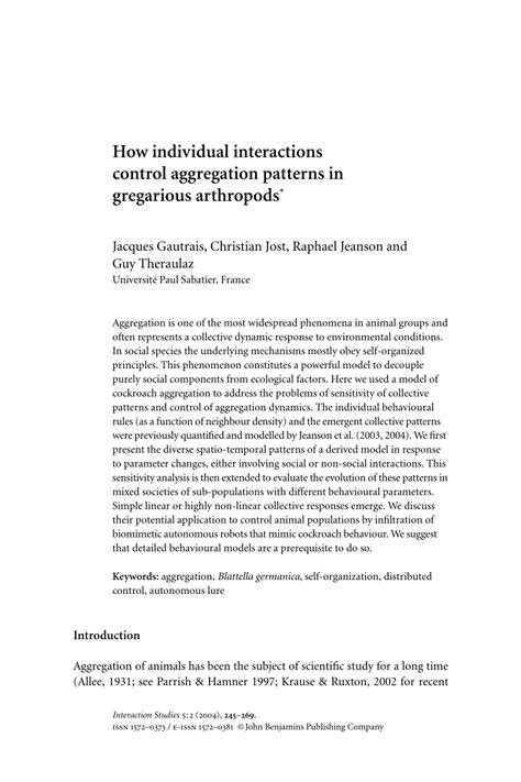 Pdf How Individual Interactions Control Aggregation Patterns In Gregarious Arthropods