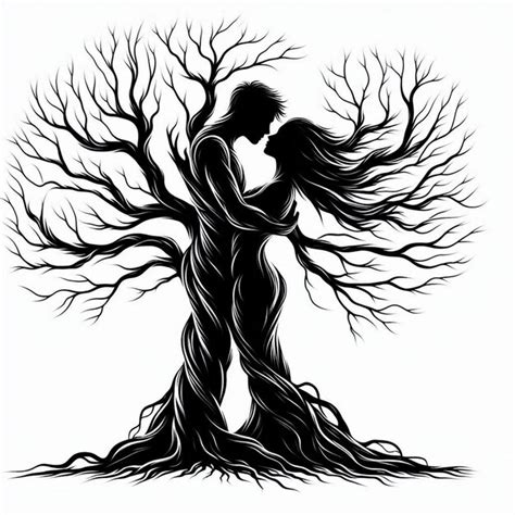 A Towering Male Tree Wraps Its Branches Around A Graceful Female Tree Premium Ai Generated Vector