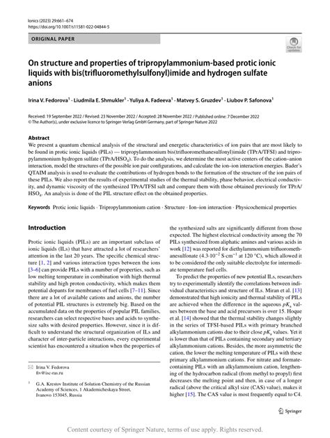 On Structure And Properties Of Tripropylammonium Based Protic Ionic