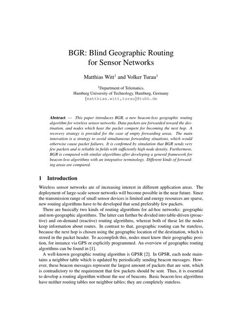 pdf bgr blind geographic routing for sensor networks
