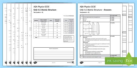 Aqa Physics Separate Unit 4 Atomic Structure Test Twinkl