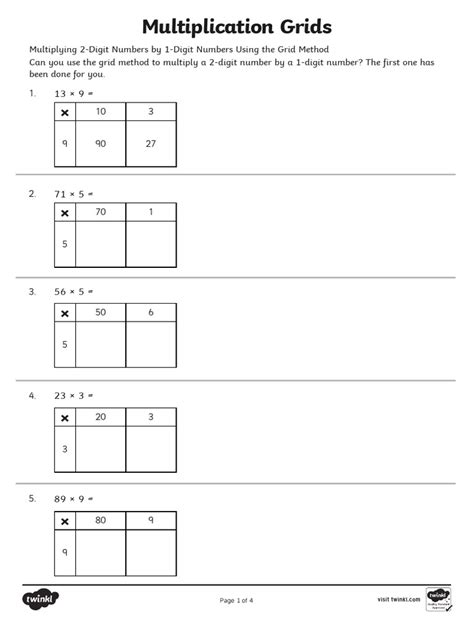 t2 m 1591 multiplying 2 digit numbers by 1 digit numbers using grid method activity sheets ver