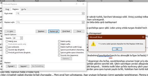 Regex In MS Word Is Not A Valid Special Character For The