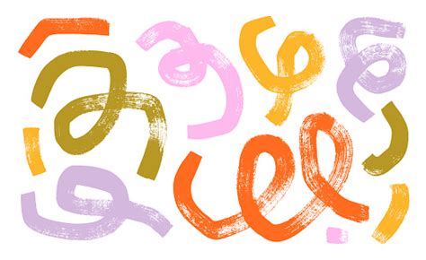 파스텔 색상의 순진하고 장난기 넘치는 추상적인 구불구불한 모양이 낙서 그런지 스타일입니다 브러시는 루프가 있는 굵은 곡선을 그렸습니다 S 모양에 대한 스톡 벡터 아트 및
