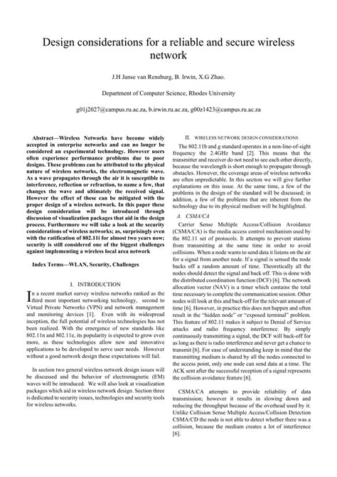 PDF Design Considerations For A Reliable And Secure Wireless Network
