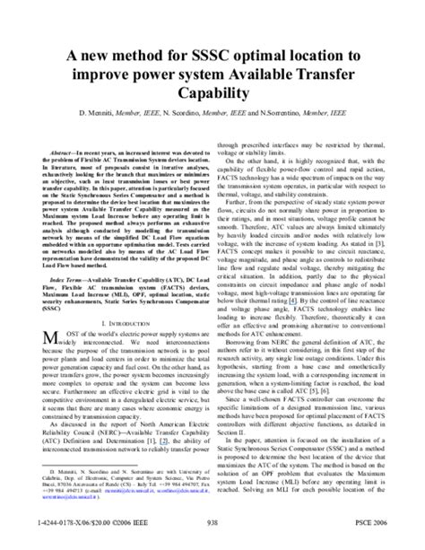 Pdf A New Method For Sssc Optimal Location To Improve Power System Available Transfer Capability