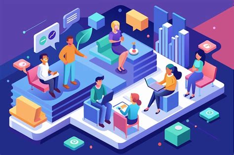 A Group Of Individuals Collaborates In A Colorful Isometric Workspace Discussing Ideas And