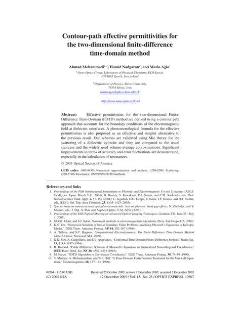 Pdf Contour Path Effective Permittivites For The Two Dimensional Finite Difference Time Domain