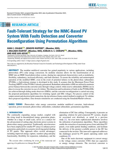 Fault Tolerant Strategy For The Mmc Based Pv System With Faults Detection And Converter