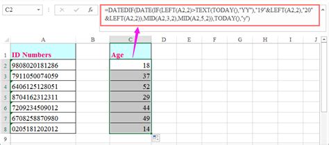how to calculate age from id number in excel